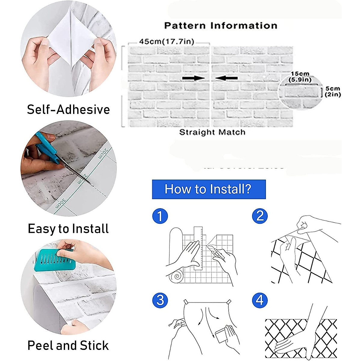 ComShion White Brick Peel and Stick Wallpaper Waterproof Self-Adhesive Faux White Brick Contact Paper for Fireplace Accent Walls Wallpaper Backsplash School 17.7”x118”