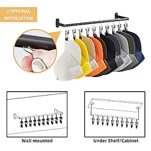 SIMVE Hat Rack for Baseball Caps Organizer with 20 Clips Modern 16.3in Metal Holder Wall Mounted Display Hanger Hanging Storage Accessories Closet Bedroom Door Entryway Organization Set of 2 Black