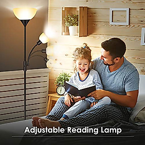 BoostArea Floor Lamp, Standing Lamp, 9W LED Torchiere Floor Lamp with 4W Adjustable Reading Lamp, 3000K Energy-Saving LED Bulbs, 3 Way Switch, 50,000hrs Lifespan, Floor Lamps for Living Room, Office