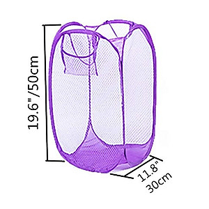 Portable Small Mesh Laundry Hamper Foldable Nursery Storage Basket for Baby Clothes Kids Toy Pop Up Camper Hampers Purple
