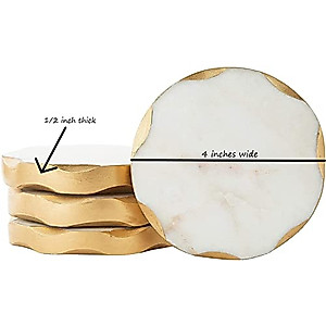 James Scott Marble Coasters - Set of 4 Round Natural Coasters with Gold Edges - Beautiful Gift