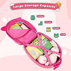 Olakids Kids Luggage, 16’’ Carry On Rolling Suitcase for Girls Boys with LED Flashing Spinner Wheels, Travel Trolley Hardside Case for Toddlers (Pink Pony)