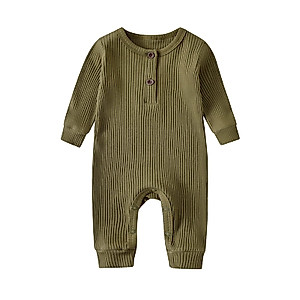 Baby Boy Girl 2 Pack Solid Romper Short/Long Sleeve One Piece Jumpsuits Clothes Sets (Yellow & Dark Green, 0-3 Months)