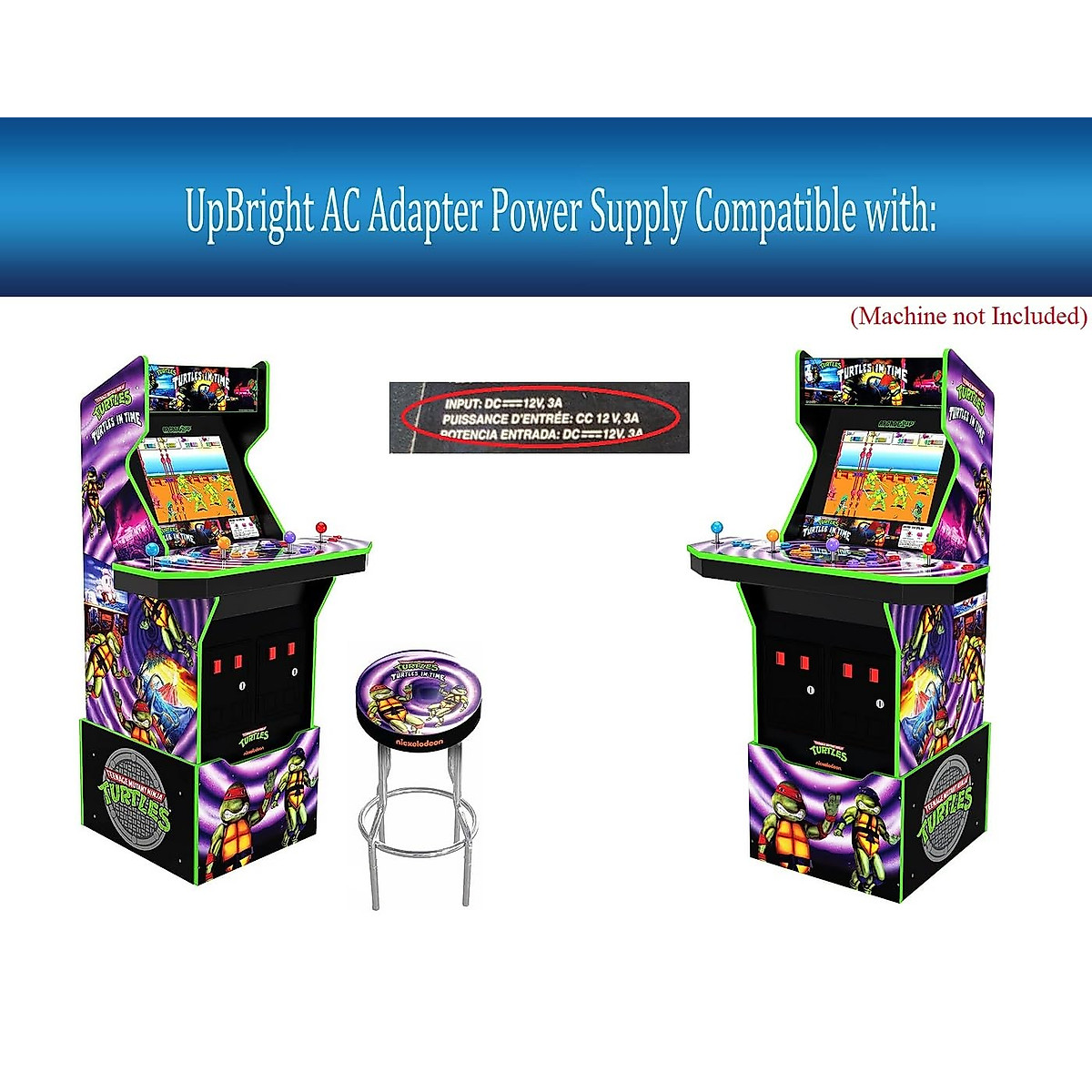 UpBright 12V AC/DC Adapter Compatible with Arcade1Up Model 7633 TMN-A-01249 Teenage Mutant Ninja Turtles TMNT Home Cabinet Game Machine Arcade 1up DC12V 3A 12VDC Power Supply Cord Battery Charger PSU