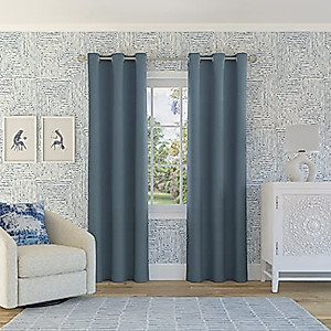 Sun Zero Tulare All Over Texture Thermal Total Blackout Grommet Curtain Panel, 40" x 96", Blue