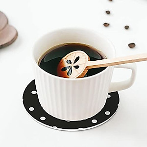 Black and White Polka Dot Print Pattern Leather Drinks Coasters Set of 6, Housewarming Gift, Suitable for Kinds of Cups