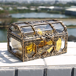 Treasure Chest Pirate Keepsake Jewelry Box,Crystal Gemstone Plastic Pirate Box for Jewelry Cosmetics Gifts Trinkets Souvenirs (As Shown)