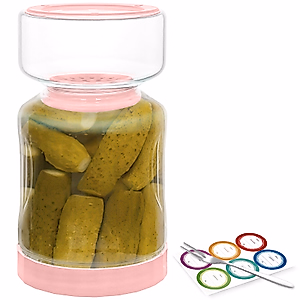 AiHeart Pickle Jar with Strainer Flip,51oz Pickle Jar,Pickle Container with Strainer,Airtight Hourglass Pickle Jar,For Dill Sliced Pickles Jalapeno,Olive(Pink)