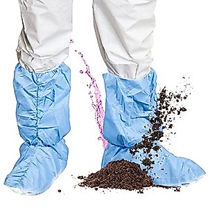 Quest Traction Disposable Boot and Shoe Covers - 18" Tall Non-Slip Protectors - Water and Skid Resistant Boot Covers - Hazmat Shoe Covers - Blue, Large, 3 Pairs