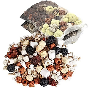 GOLDEAL Bio Balls Ceramic Rings Set, Aquarium Biological Filter Media with Mesh Bag for Fish Tank and Pond, Fish Tank Filter, Decorations, Accessories (1kg, 2.2lb)