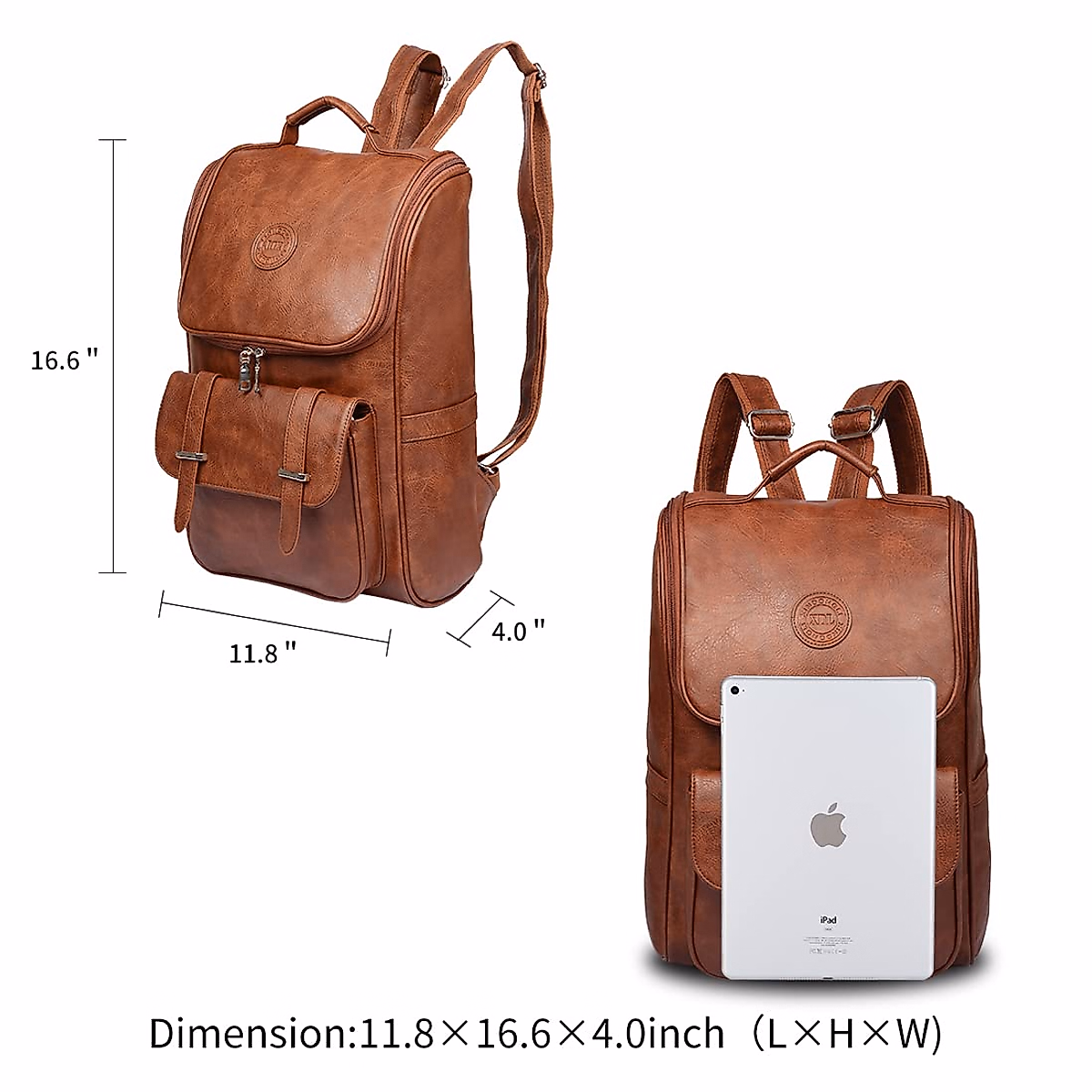 LOTCAIN Vintage Faux Leather Backpack, Slim Laptop Backpack Travel Waterproof Pack College School Bookbag Weekend Daypack Bag for Men Women,Brown