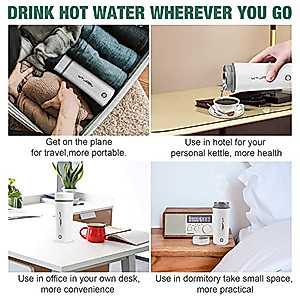 WTJMOV Portable Electric Kettle for Travel, Travel Kettle Electric Small Stainless Steel, Portable Fast Water Boiler Automatic Shut-Off 350ML Mini Cup (White)