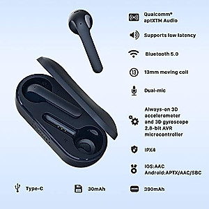 TicPods 2 Pro True Wireless Earbuds TWS Earbud Bluetooth 5.0 Earphones with Dual-Mic Semi-in-Ear Voice Assistant Head Gesture Touch Controls Quick-Commands IPX4 Waterproof 20H Battery, Ice