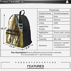 Bookbag School Backpack for Girls Horse Backpacks Elementary 3rd 4th 5th 6th Grade Kids Boys 15.3" Canvas Light Laptop Bag