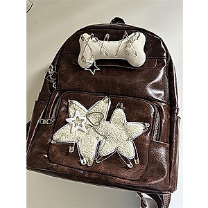 JHTPSLR Y2K Gothic Backpack Vintage Aesthetic PU Leather Backpack Y2K Gothic Accessories Backpack Grunge Y2K Backpack Trendy Backpack (Retro Brown)