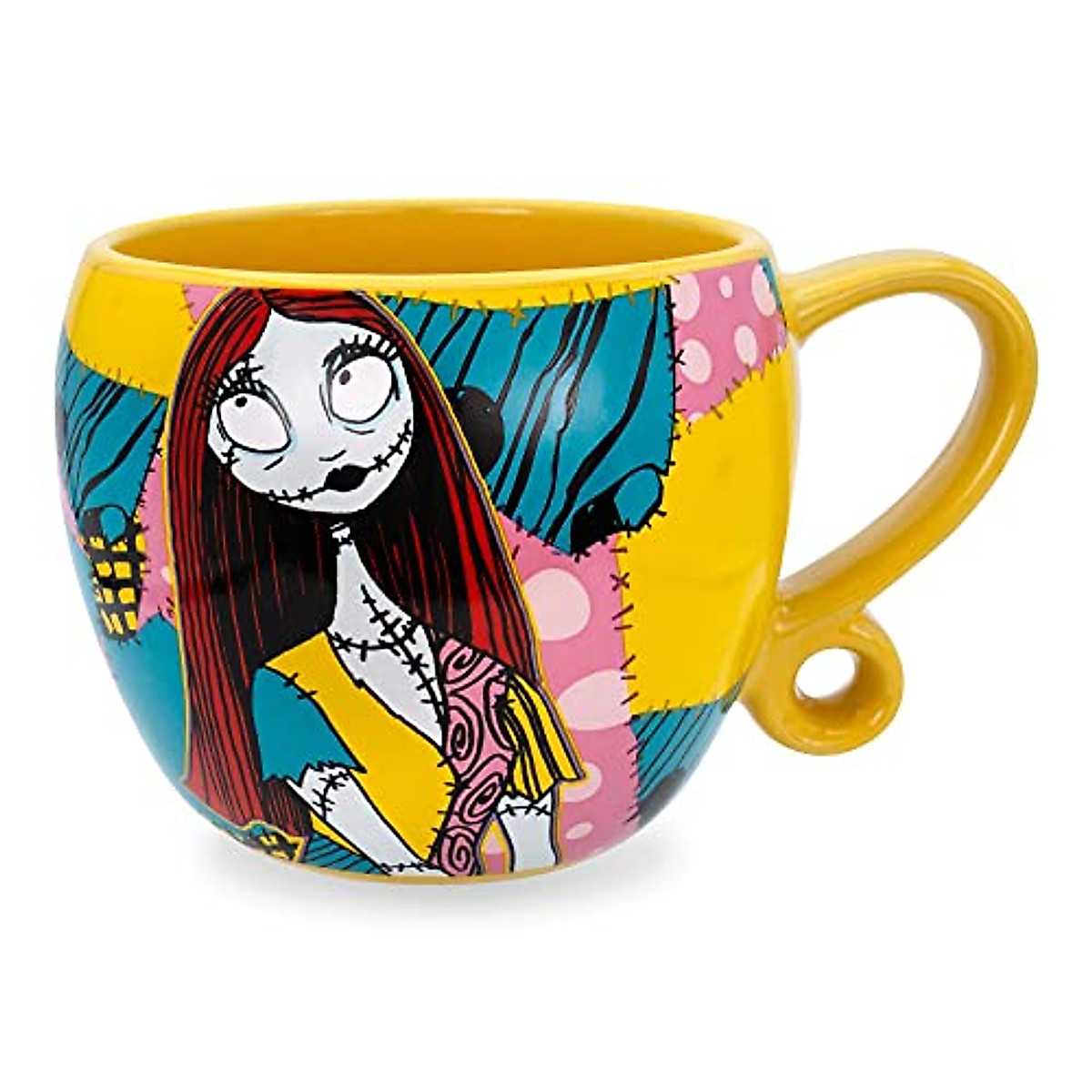 Disney The Nightmare Before Christmas Jack and Sally Patchwork 16-Ounce Sculpted Handle Ceramic Mug