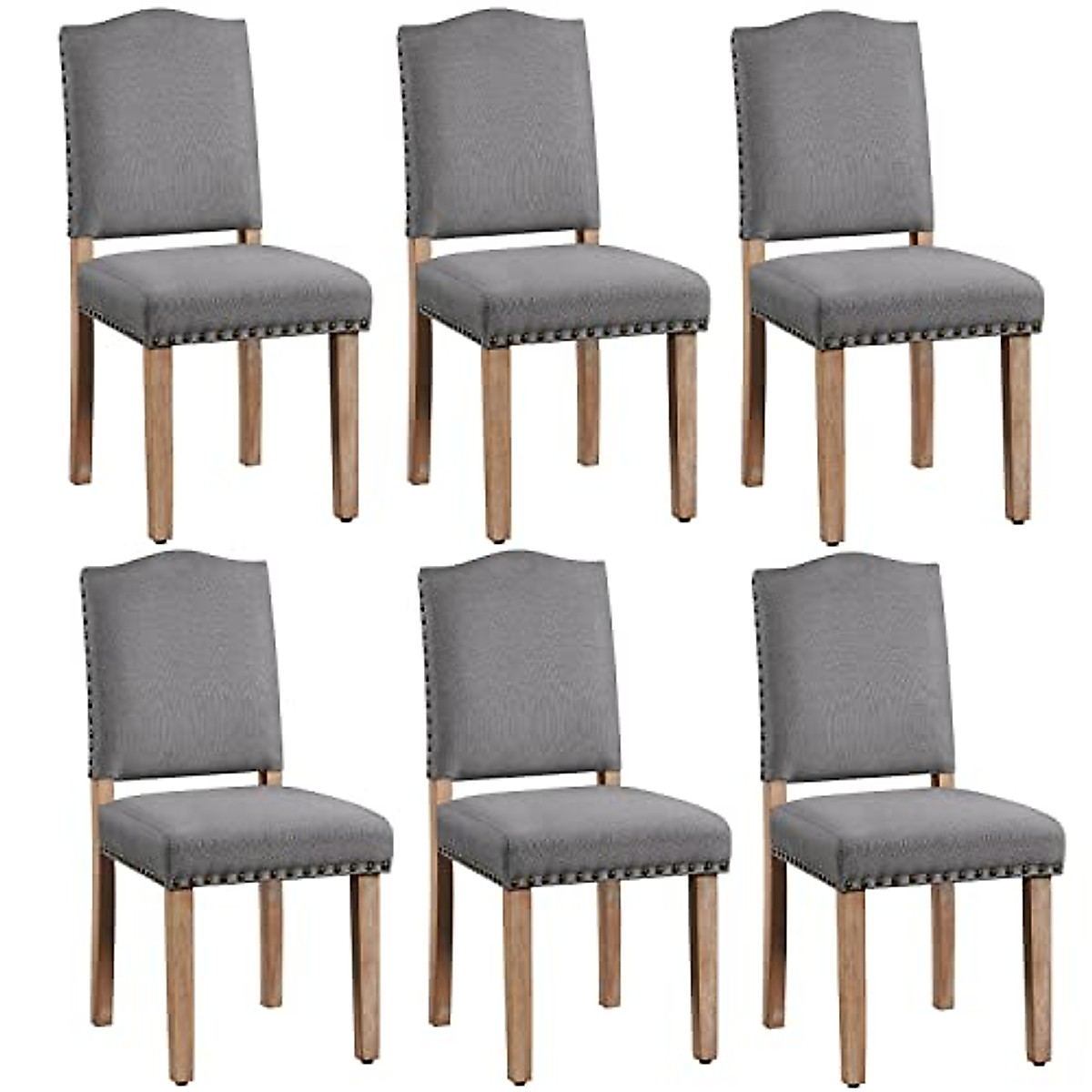Yaheetech Dining Chairs Fabric Side Chair with Solid Wood Legs Parson Chairs with Nailhead Trim for Home Kitchen Living Room, Dark Gray, 6pcs