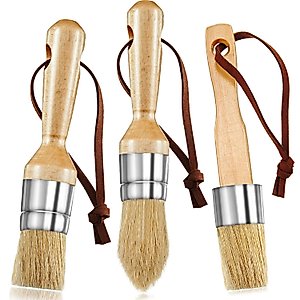 3 Pieces Chalk and Wax Paint Brushes Bristle Stencil Brushes for Wood Furniture Home Decor, Including Flat, Pointed and Round Chalked Paint Brushes (Burlywood)