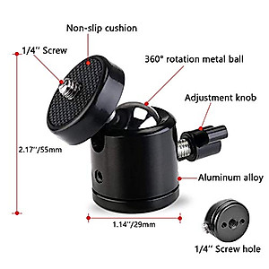 Universal 1/4" Swivel Mini Ball Head Screw Tripod Mount（2 Pack）, AOQIYUE 360 Degree Rotating Mount Base Adapter for DSLR Cameras HTC Vive Tripods Monopods Camcorder Light Stand