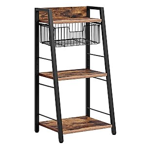 HOOBRO 3-Tier Ladder Shelf, Floor Standing Bookshelf, Storage Shelf with Drawer, Bookcase, Corner Bookshelf, Space Saver, for Bathroom, Living Room, Study, Office, Rustic Brown and Black BF09CJ01