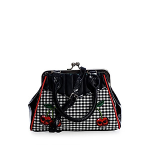 Lost Queen Women's Rockabilly Cherry Skulls Handbag Retro Kisslock Purse