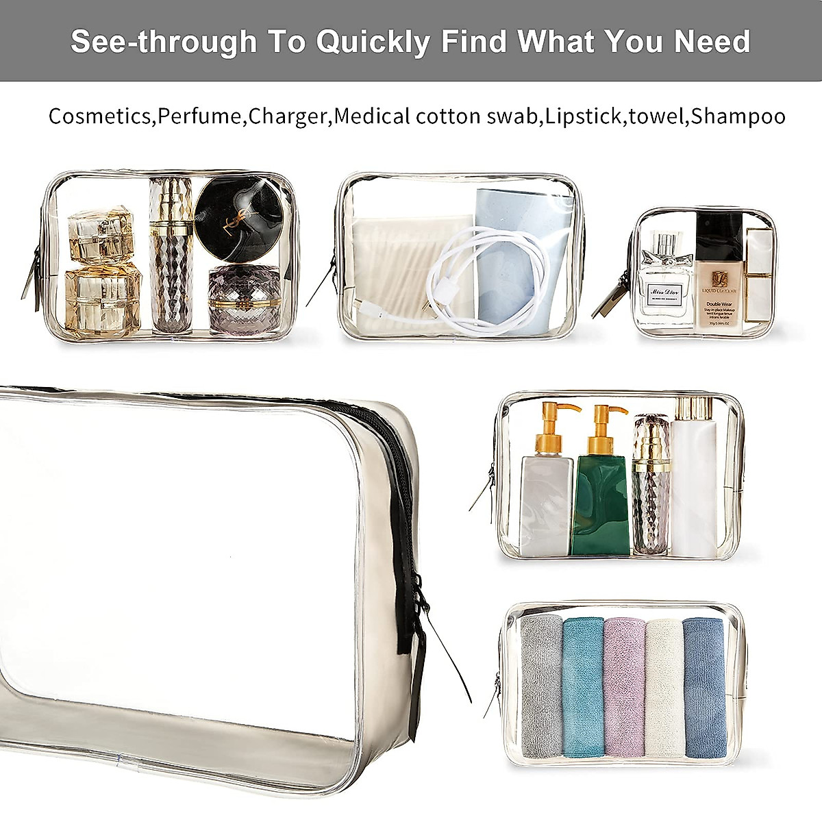 Ovenot 4 Pcs Clear Makeup Bags with Zipper, Makeup Cosmetic Bag for Women Men, Makeup Bag for Travel, Bathroom