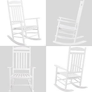 MAMIZO Soild Wood Outdoor Rocking Chair with High Back, Porch Rocking Chairs Oversized Easy to Assemble for Porch Garden, Lawn, Balcony, Backyard, Wooden Rocking Chair Outdoor and Indoor (White)