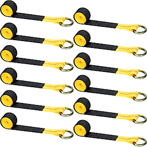 Windyun 12 Pack Tow Truck Straps Lasso Wheel Lift Straps Lasso Tow Strap with D Ring 11, 000 Lbs Break Strength Auto Tie Down Auto Hauler for Trailer Truck Tie