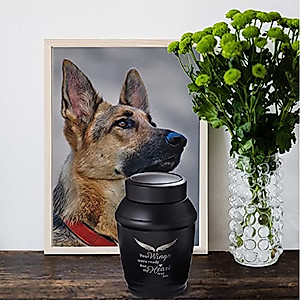 5.7 Inches Medium Size Urns for Human Ashes Adult Male,Black Cremation Urns for Adult Ashes,Angel Wings Decorative Urns