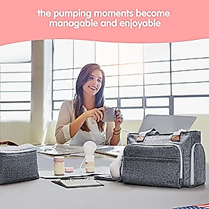 DERJUNSTAR Breast Pump Bag - Perfect Pump Bag for Working Moms,Compatible with Spectra S1, S2, Doubles as Lunch Bag, with10 Pcs Reusable Ice Packs,Dark Grey