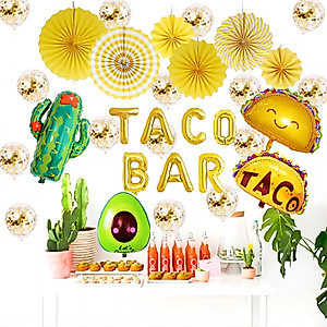 Taco Bar Gold Mylar Aluminum Balloons, Taco Themed Party Sign, Fiesta Mexican Birthday/Wedding/Baby Shower/Bridal Shower Party Banner Decoration Supplies