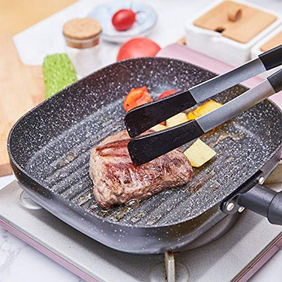SDGH Aluminum Non-Stick Square Grill Pan Steak Fry Pans Multi-Function Snowflake Striped Frying Pan