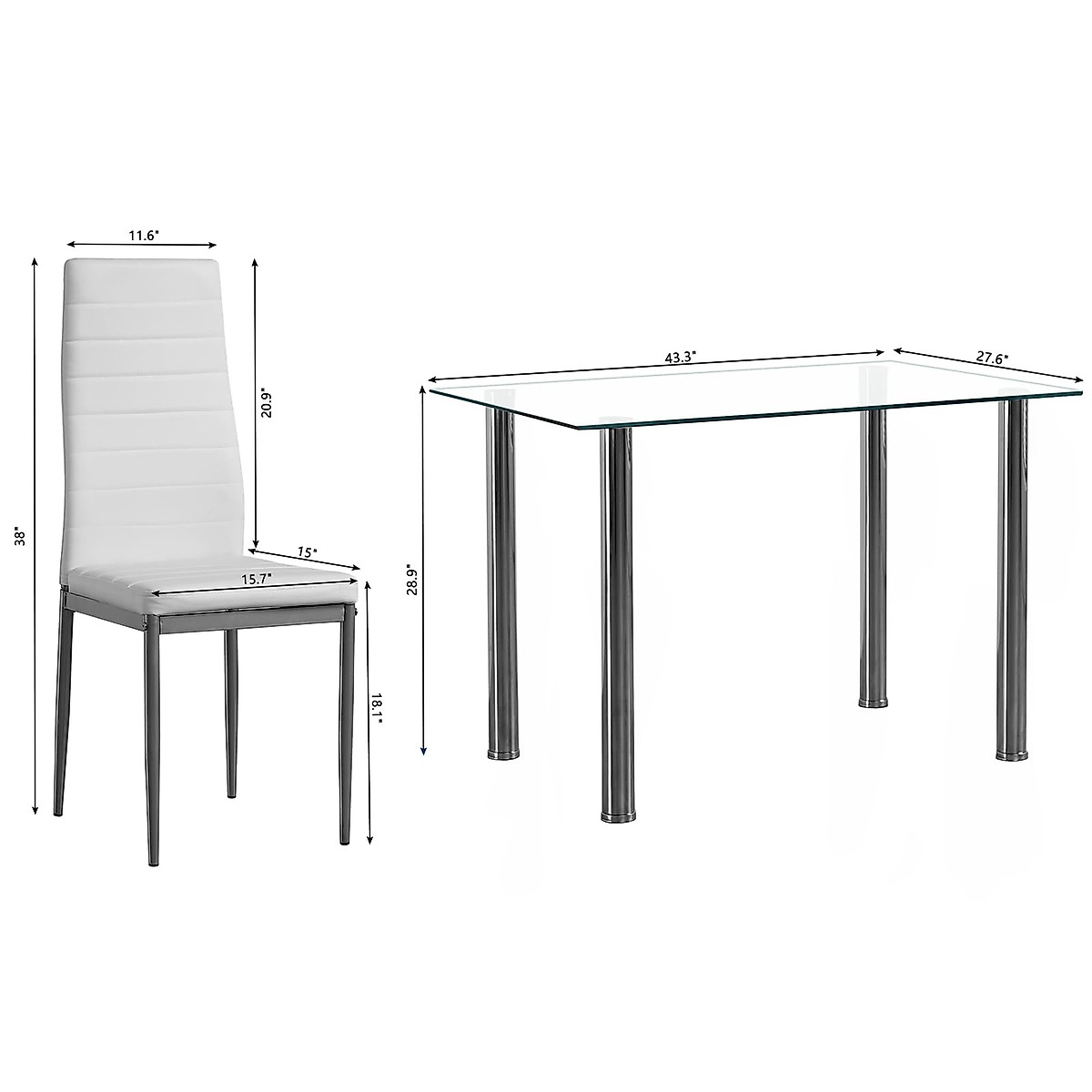 TIOPLY Dining Table Set for 4, 5 Piece Kitchen Table and Chairs Set, Tempered Glass Table and PU Leather Chairs for Small Space,Apartment,White