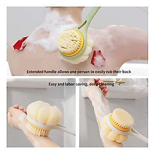 Back Scrubber for Shower, Body Scrubber with Soft Bristles and Loofah, Dual-Sided Long Handle Bath Brush Skin Exfoliator Wet or Dry Body Brush, for Men Women, Anti Slip Handle, Shower Back Washer
