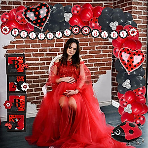 126 PCs Ladybug Baby Shower Decorations, Fiesec Ladybug Baby Shower Supplies Welcome Little Ladybug Backdrop Balloon Garland Banner Tablecloth Cake Topper Walking Balloon Polka Dots Heart Flower