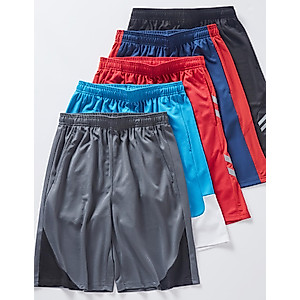 5 Pack Big Boys Youth Athletic Mesh Basketball Shorts with Pockets Quick Dry Activewear (Set 2, Medium)