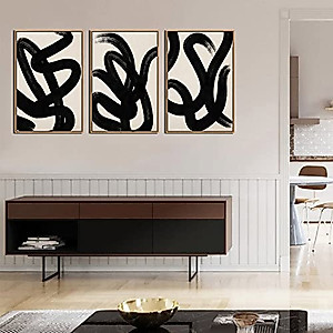 Framed Wall Art Canvas Set Abstract Lines Pictures Modern Mid Century Boho Wall Decor Minimalist Abstract Black Stroke Lines Canvas Painting Artwork Living Room Bedroom Home Office 16"x24"x3 Natural