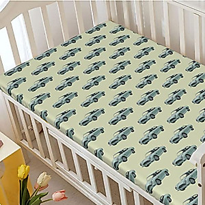 Cars Themed Fitted Crib Sheet,Standard Crib Mattress Fitted Sheet Soft & Stretchy Fitted Crib Sheet-Baby Sheet for Boys Girls, 28“ x52“,Pistachio Green Almond