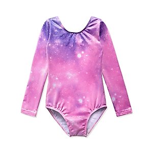 HOZIY Leotards for Girls Gymnastics Size 7-8 Long Sleeve Unitard Size 6-7 Years Old Purple Pink Galaxy Stars Starry Gradients