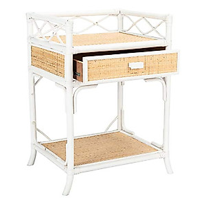 Safavieh Home Collection Rumi White and Natural Rattan 1-Drawer 1-Shelf Nightstand