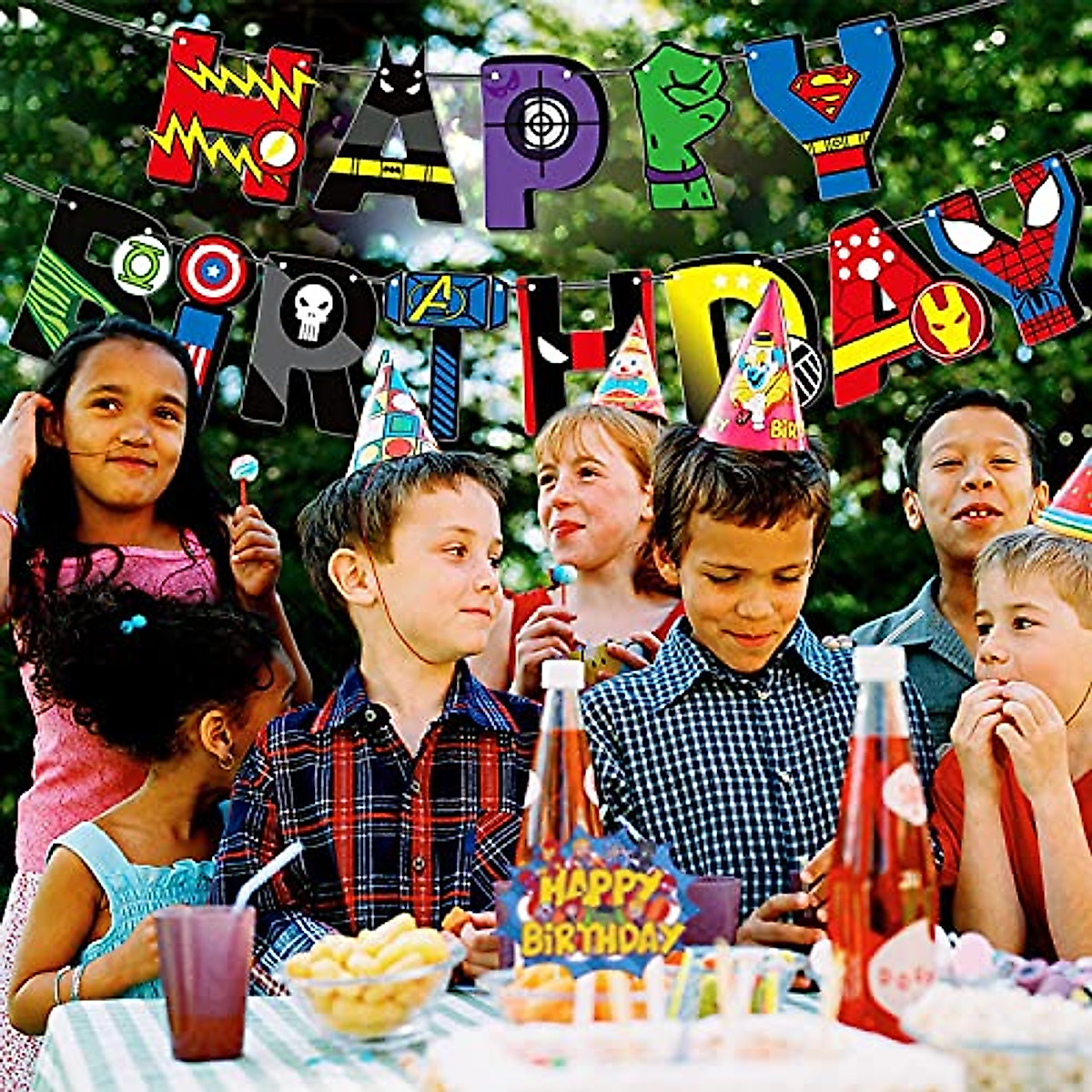 Superhero Party Supplies,Avengers Birthday Decoration-Superhero Birthday Party Banner,Superhero Balloons,Toppers Cake Toppers,6 Pcs Avengers Large Foil Balloons for Kid's boy Themem Party(44PCS)