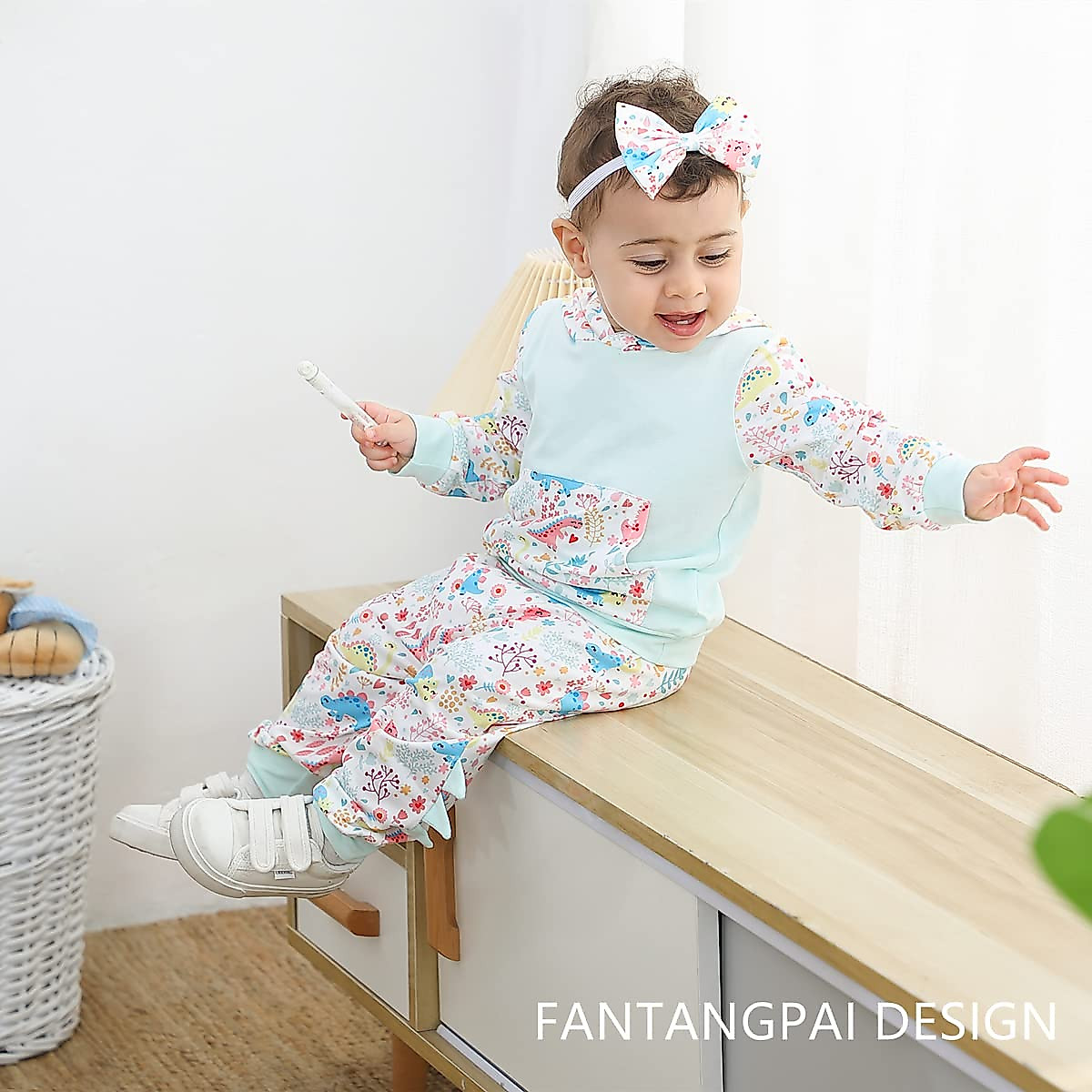 FANTANGPAI Newborn Baby Girl Clothes Infant Girl Outfits Baby Girl Clothing Sets 3Pc (12-18 months,green dino)