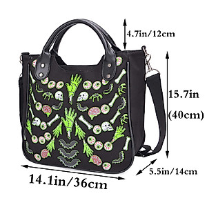 RainboSee Women Punk Rivet Handbag Purse Canvas Tote Shoulder Crossbody Bag Large Capacity Satchel Black (Skull)