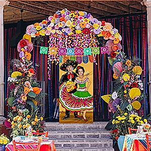 Fiesta Couple Photo Door Banner Set - 6 x 3.3ft Cinco de Mayo Fiesta Couple Photo Door Banner and 22ft Fiesta Bavarian Flag Pennant Banner for Mexican Theme Fiesta, Party or Festivals Decoration (Fiesta Couple)