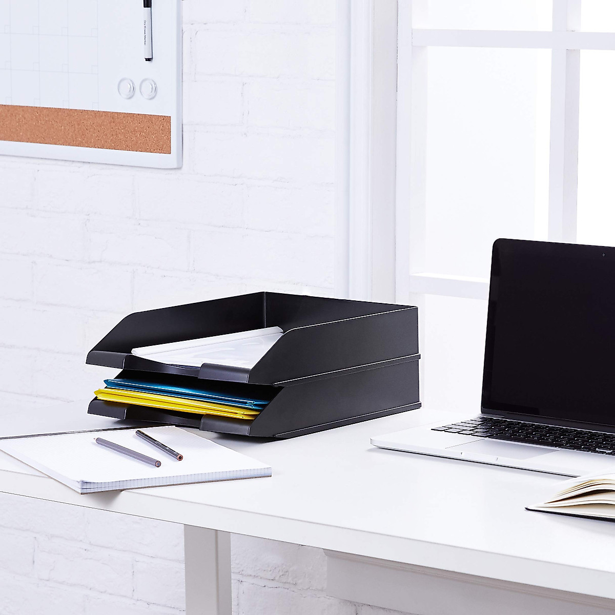 Amazon Basics Stackable Office Letter Organizer Desk Tray - Pack of 2, Black