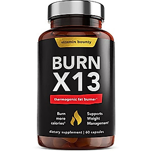 Vitamin Bounty Burn X13 - Thermogenic Fat Burner, Fat Burner for Men, Fat Burners for Women, Thermogenic Warming, Support Muscle Growth, Pumps, Vascularity, and Energy Levels - 60 Capsules