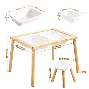 Beright Kids Table and Chair Set, Indoor Sensory Table with 2 Chairs and 3 Storage Bins, Play Sand Water Table for Toddlers, Wooden Activity Table, for Birthday, Christmas