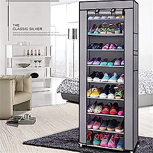 Mekek Free Standing Shoe Racks, Shoe Rack Organizer 9 Tier - Portable Row Shoe Rack Shelf Cabinet Tower for Closet with Nonwoven Fabric Cover (Gray)