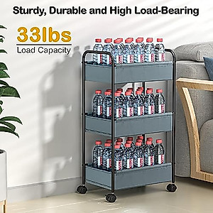 YASONIC 3-Tier Rolling Cart, Easy Assembly, Move, Lightweight, Gray