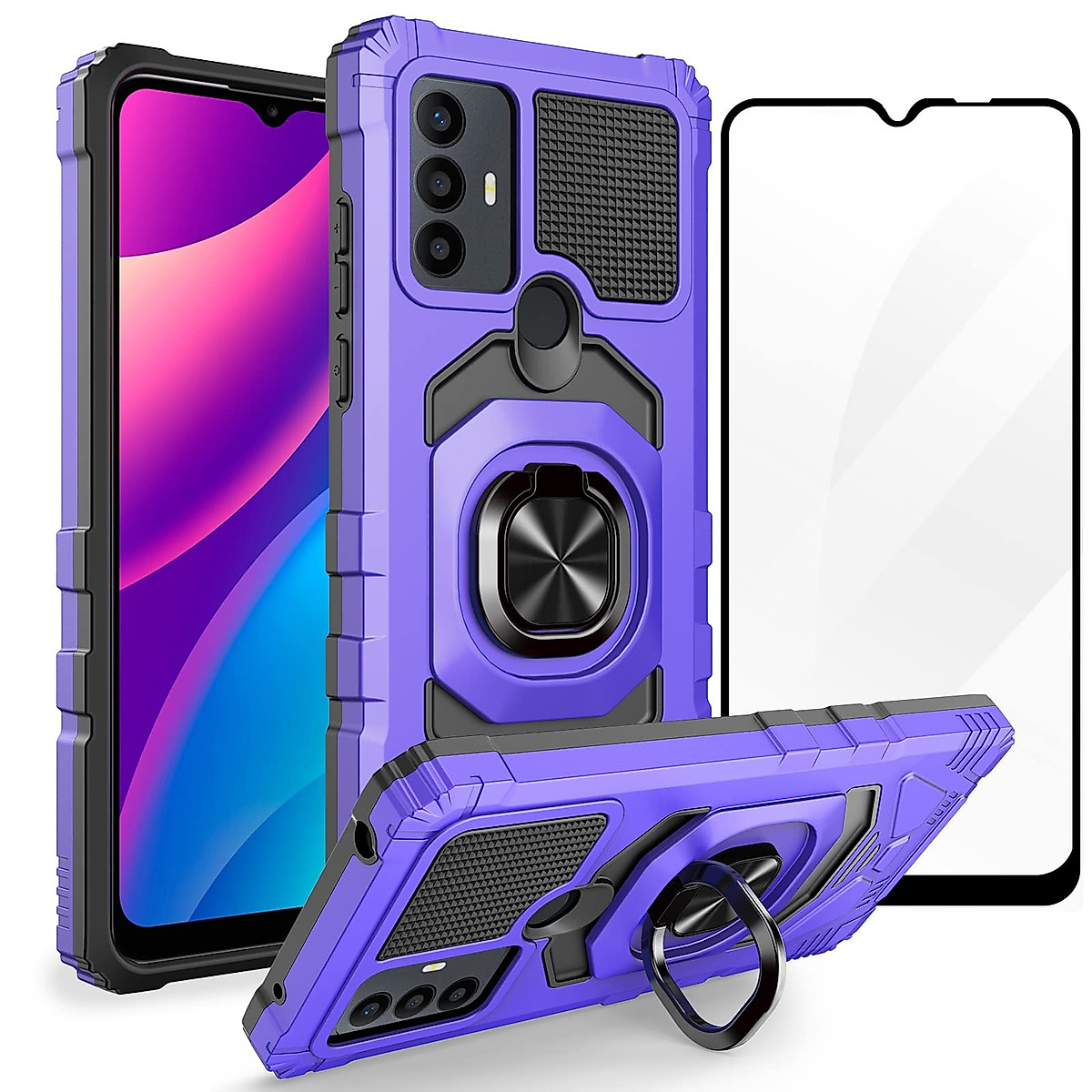 Ailiber for TCL 30 SE Phone Case, TCL 30 SE 2022 Case with Screen Protector, Ring Kickstand for Magnetic Car Mount Military Grade, Heavy Duty Shockproof Protective Cover for TCL 30 SE 6.52”-Purple